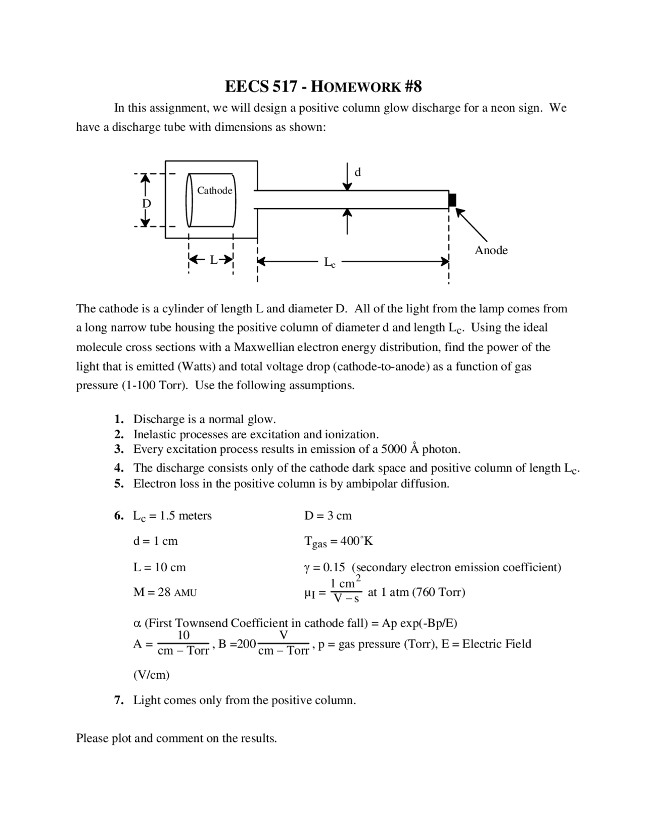 Homework 8 Problems Procedure To Plasma Eecs 517 Docsity