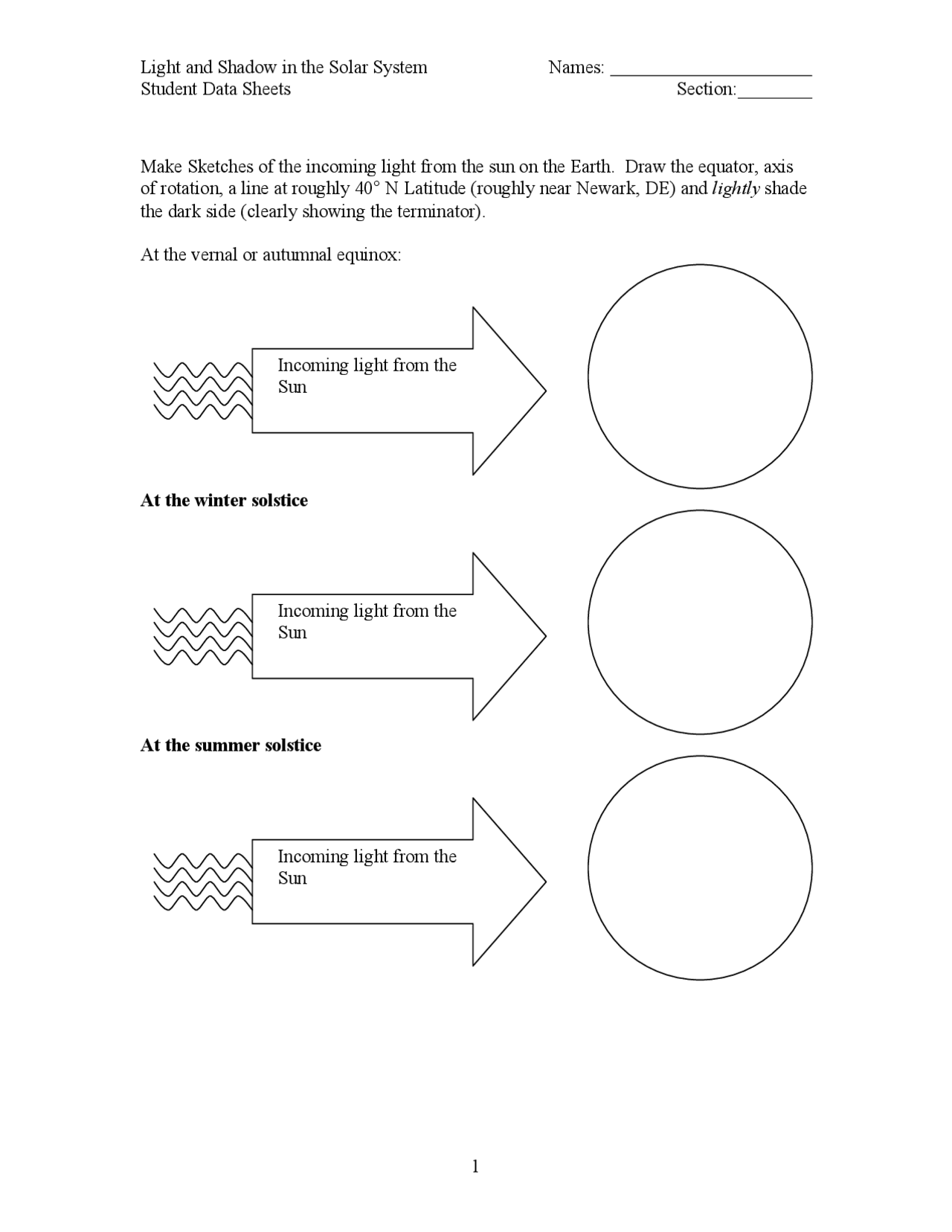 Light and Shadow in the Solar System - Student Data Sheets | PHYS 133 ...