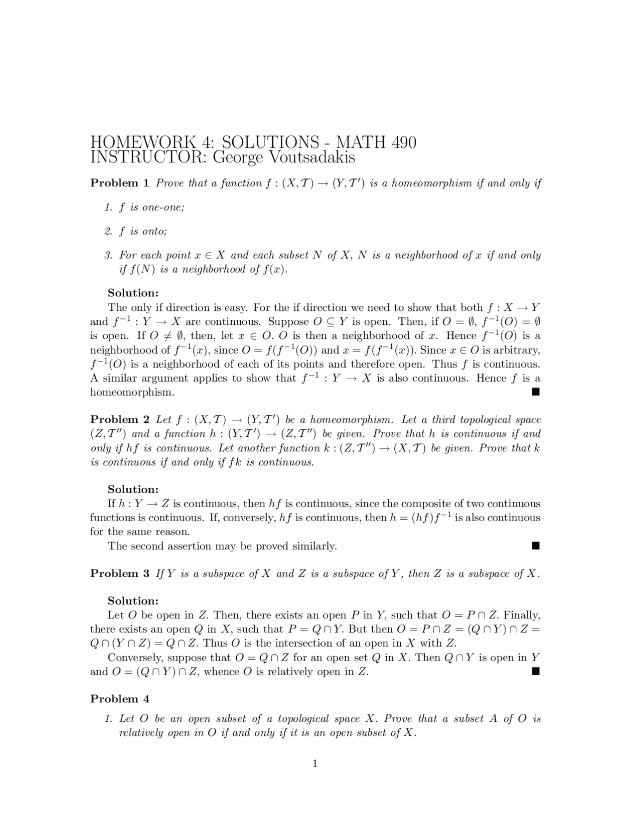 Homework 4 Solutions - Independent Study: Honors | MATH 490 - Docsity