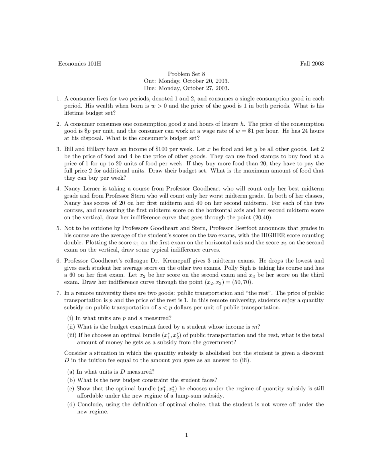 Homework Set 8 - Honors: Principles of Microeconomics | ECON 101H ...