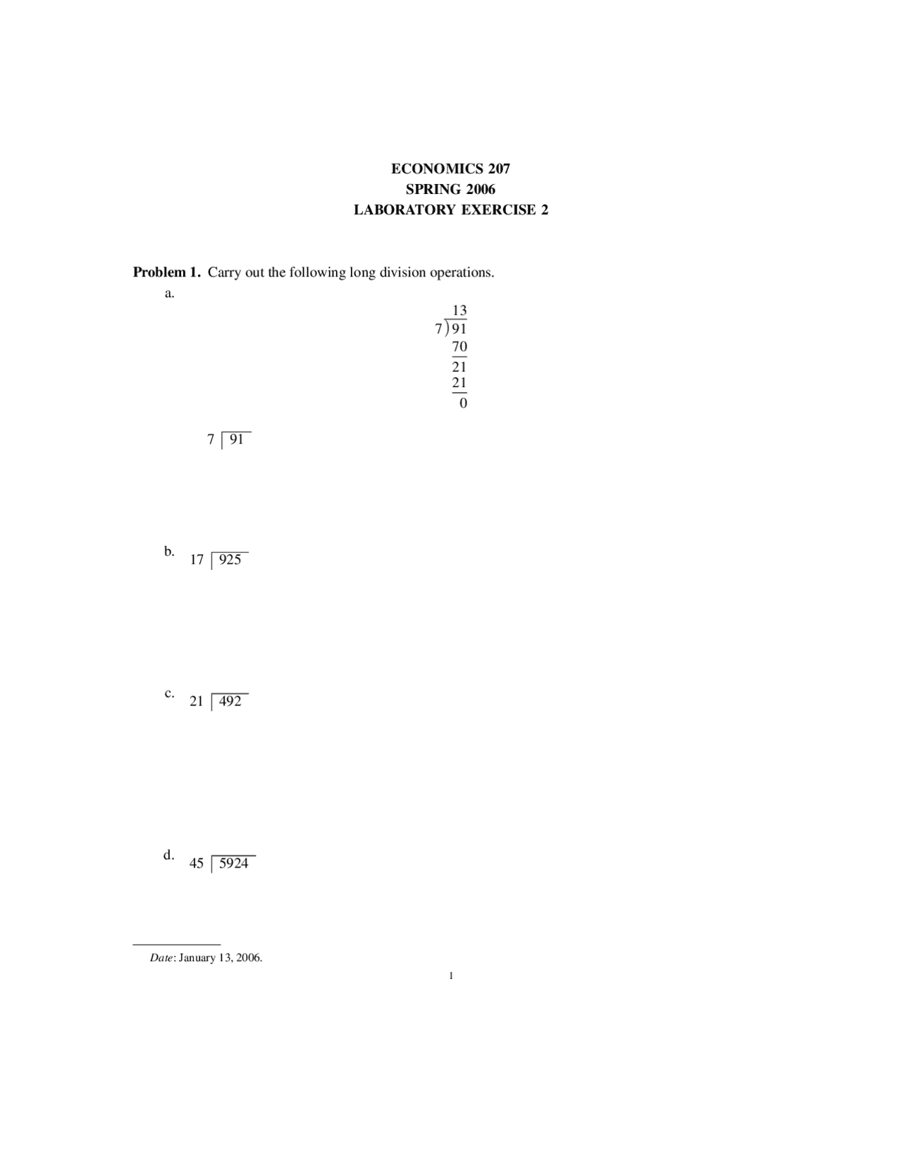 Lab Exercise 2 Applied Economic Optimization Econ 207 Docsity