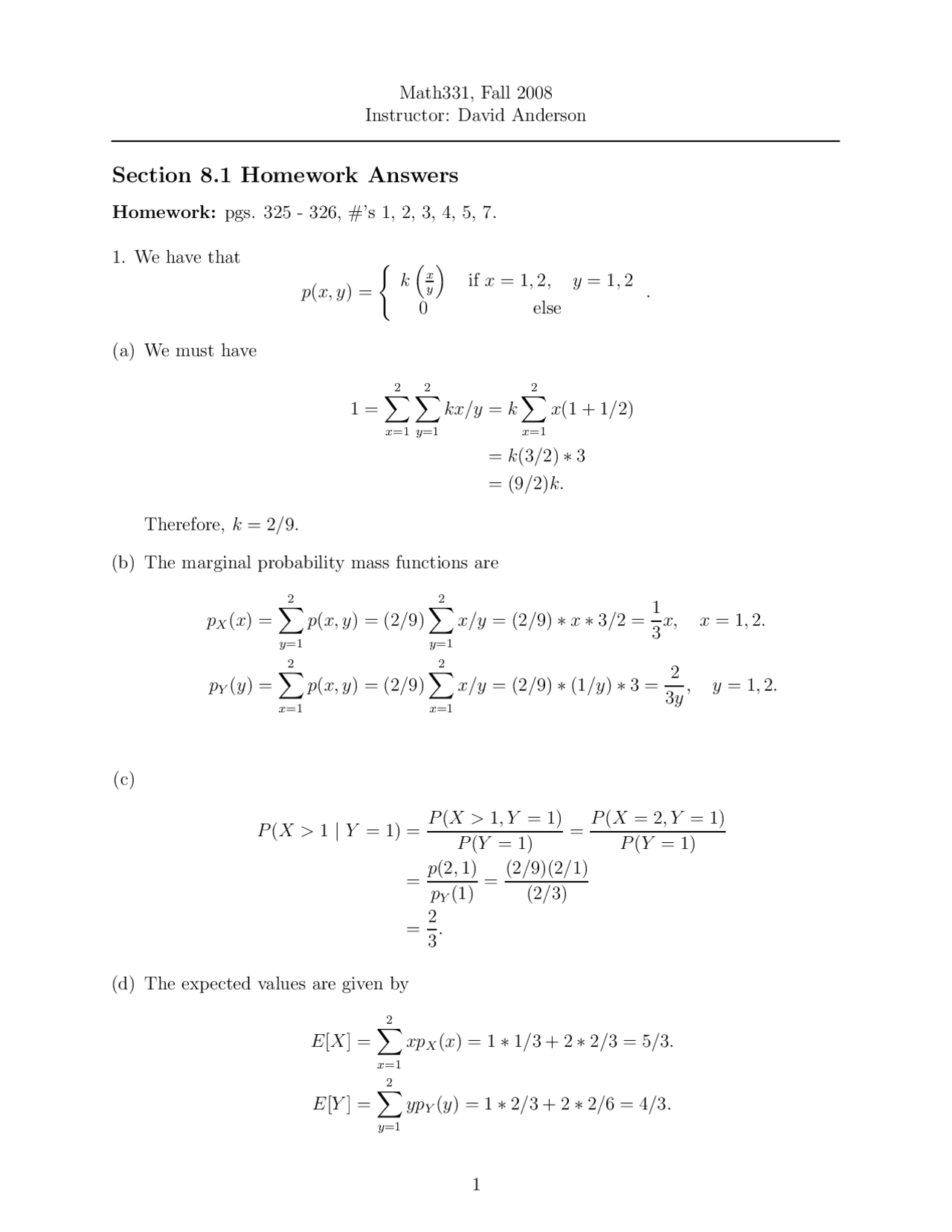 Probability and Markov Chain Models - Solved Assignment | MATH 331 - Docsity