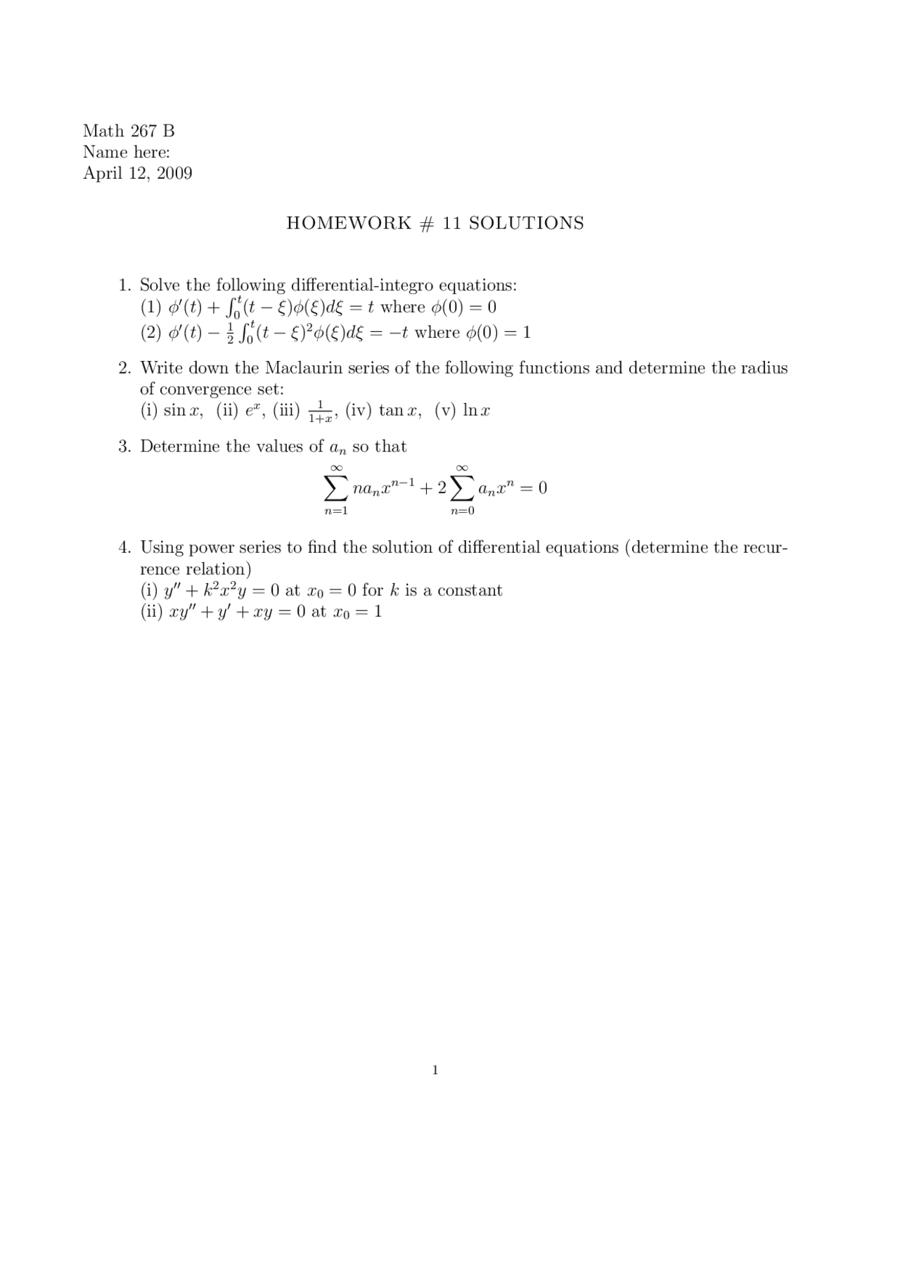 Assignment 11 Solutions Differential Equation And Transforms Math