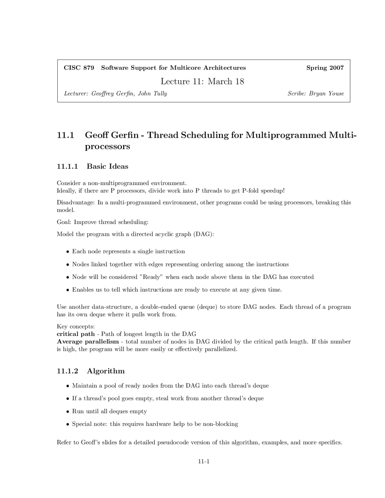 Geoff Gerfin - Thread Scheduling for Multiprogrammed Muti-Processors | CISC 879 - Docsity