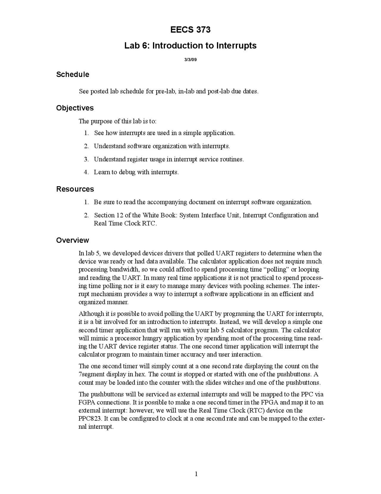 Introduction To Interrupts Design Microprocessor Systems Lab 6