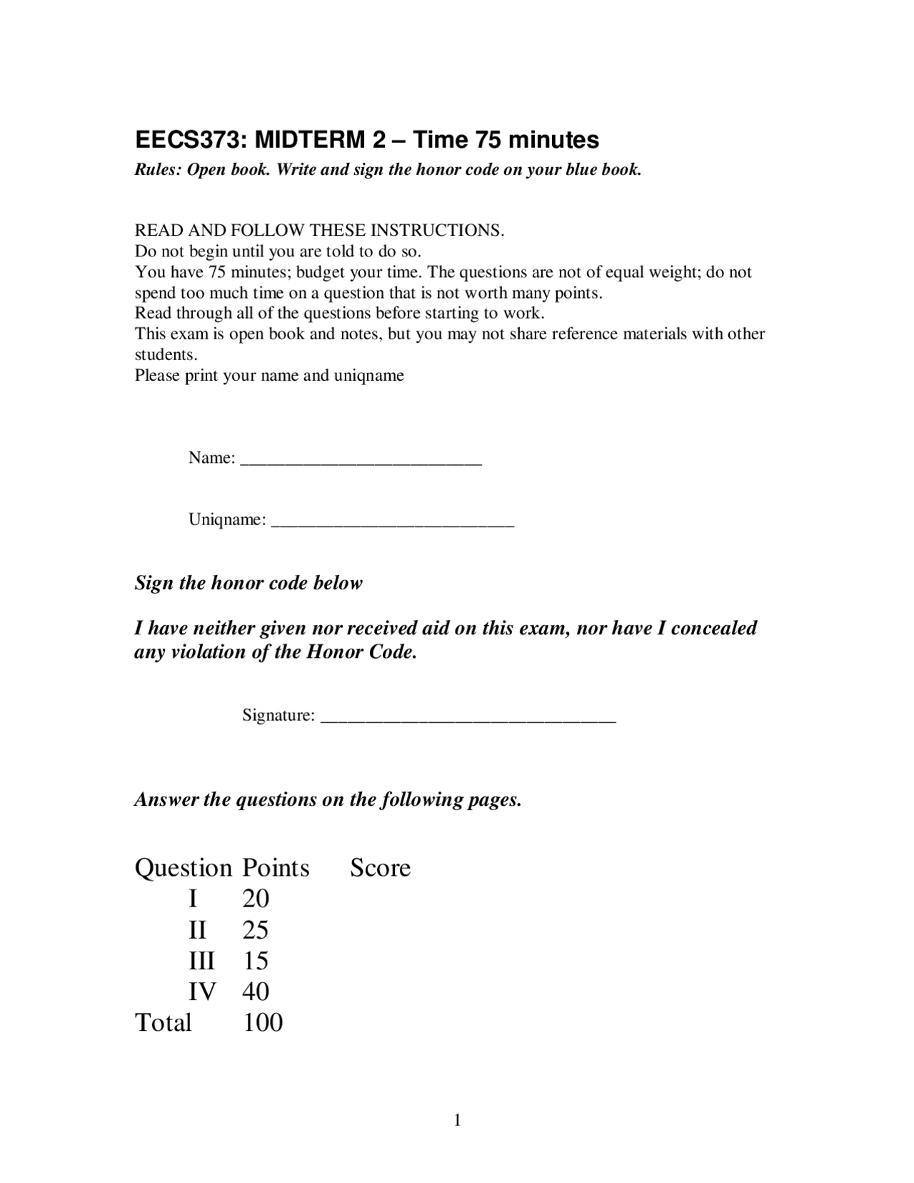 Midterm Exam 2 With Solution Microprocessor System Design Eecs 373