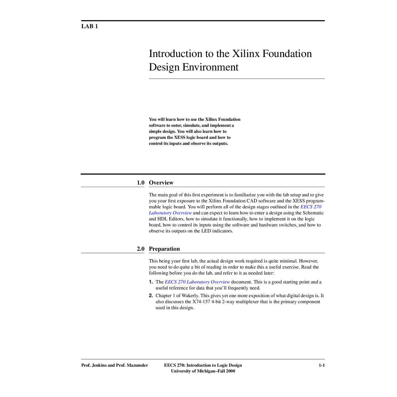 Introduction to the Xilinx Foundation Design - Lecture Notes | EECS 270 ...