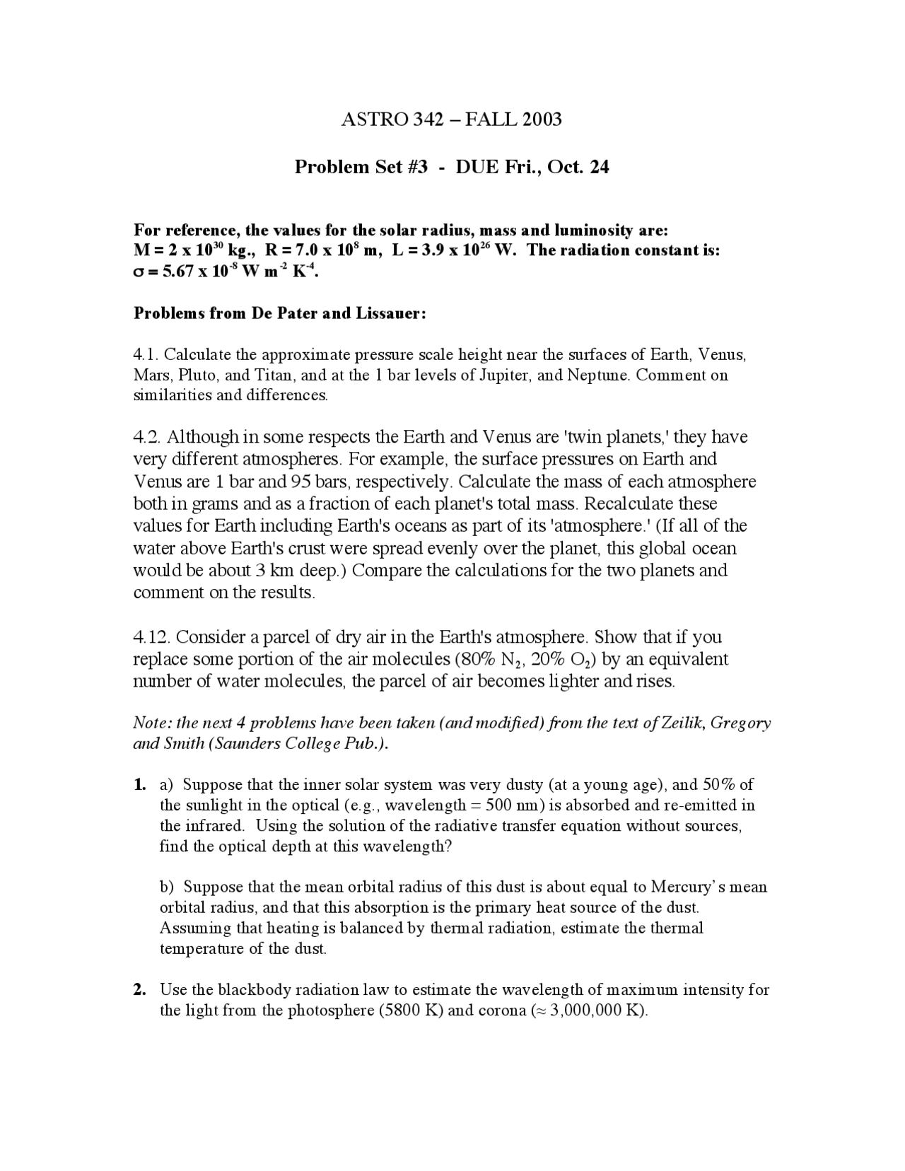 Problem Set 3 Introduction To Solar System Astronomy Astro 342