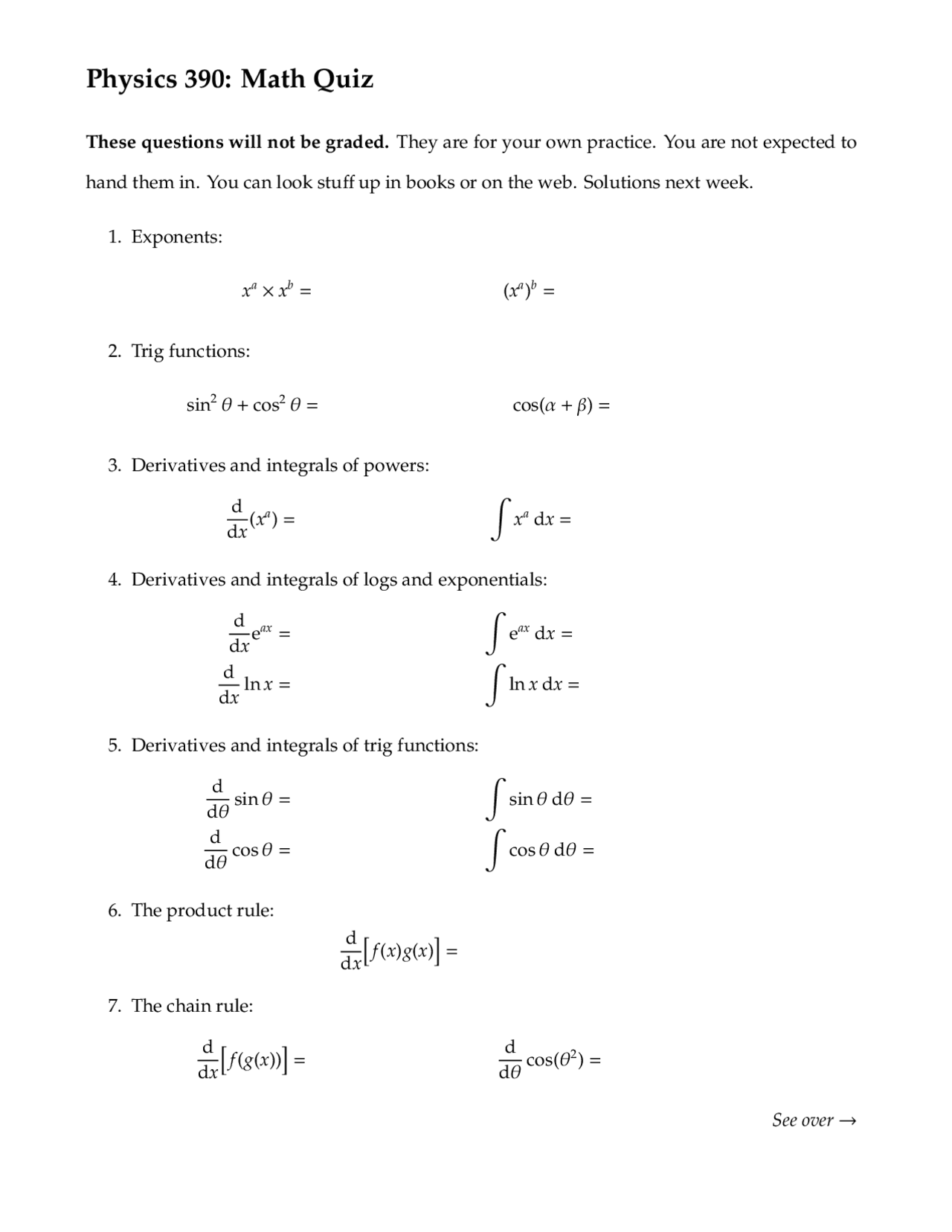 Quiz Questions Introduction To Modern Physics Physics 390 Quizzes