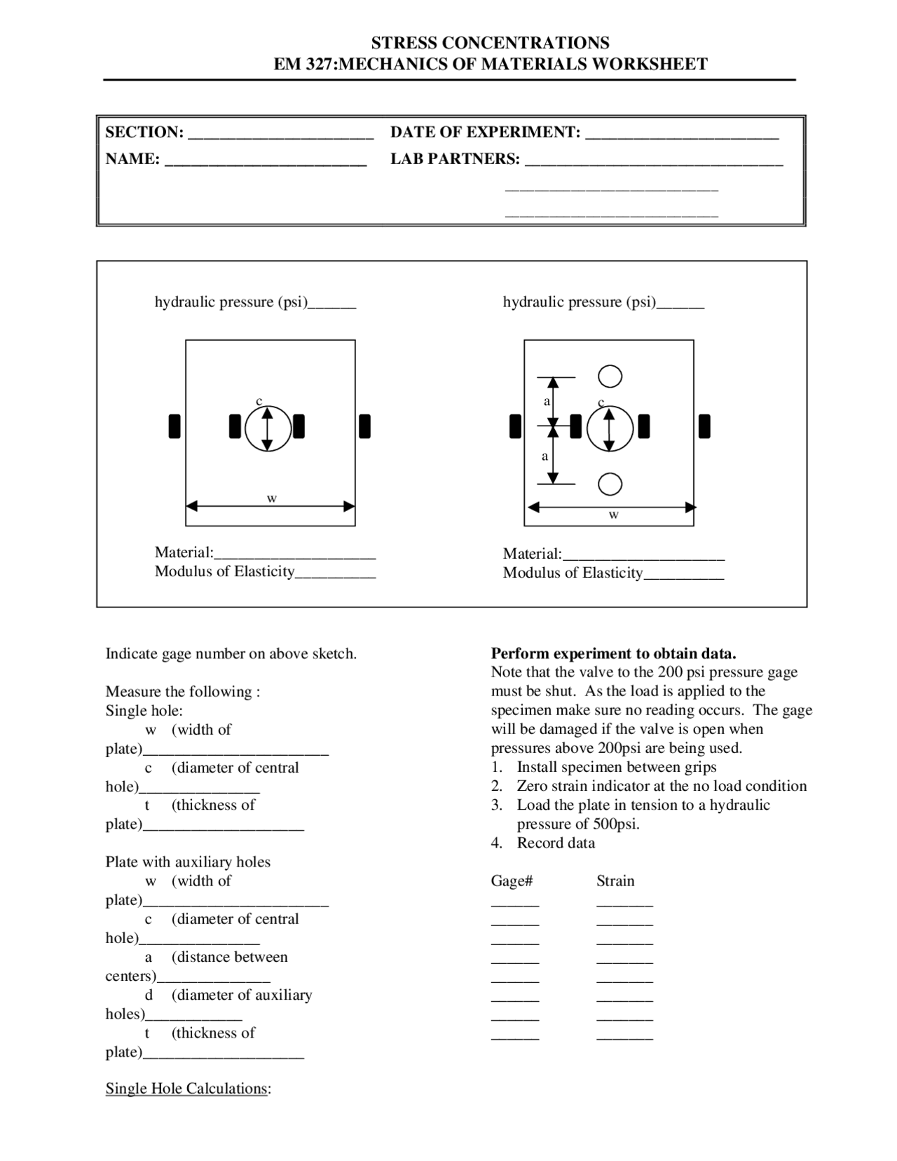 Modulus Of Elasticity On The Stress Concentration E M 327 Docsity