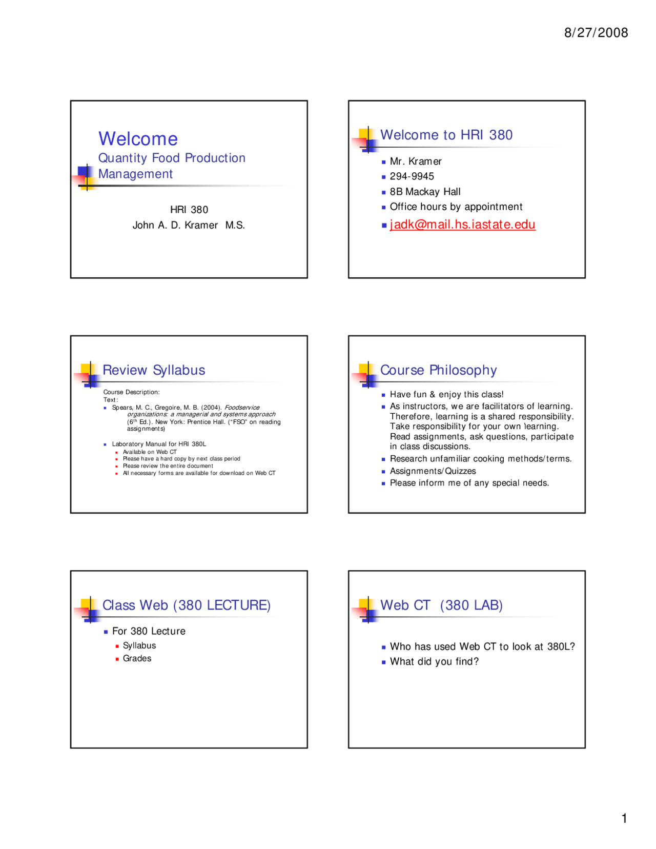 Quantity Food Production Management Lecture Slides Hri 380 Docsity
