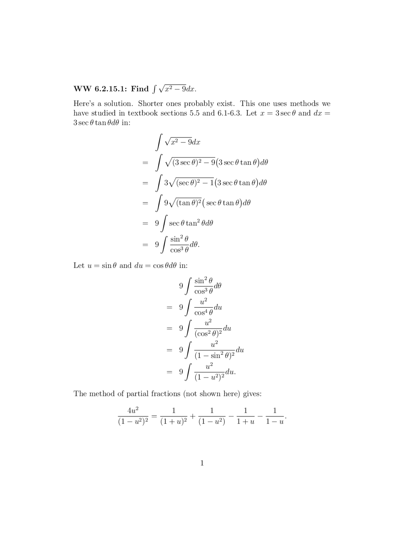 Solution to the Integral: √(x^2 - 9) dx using Substitution | Assignments Mathematics | Docsity