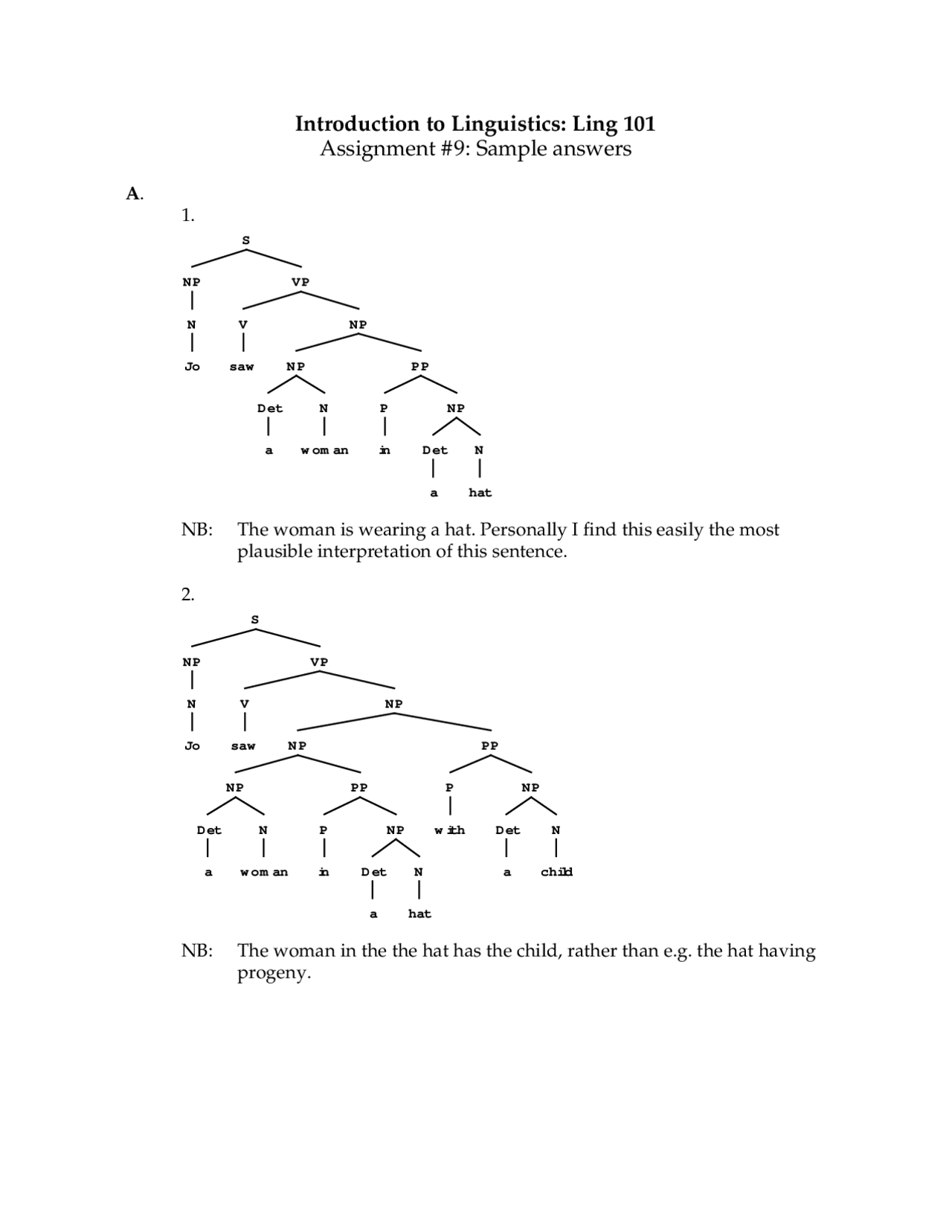 Introduction To Linguistics I Assignment 9 Sample Answers Ling 101
