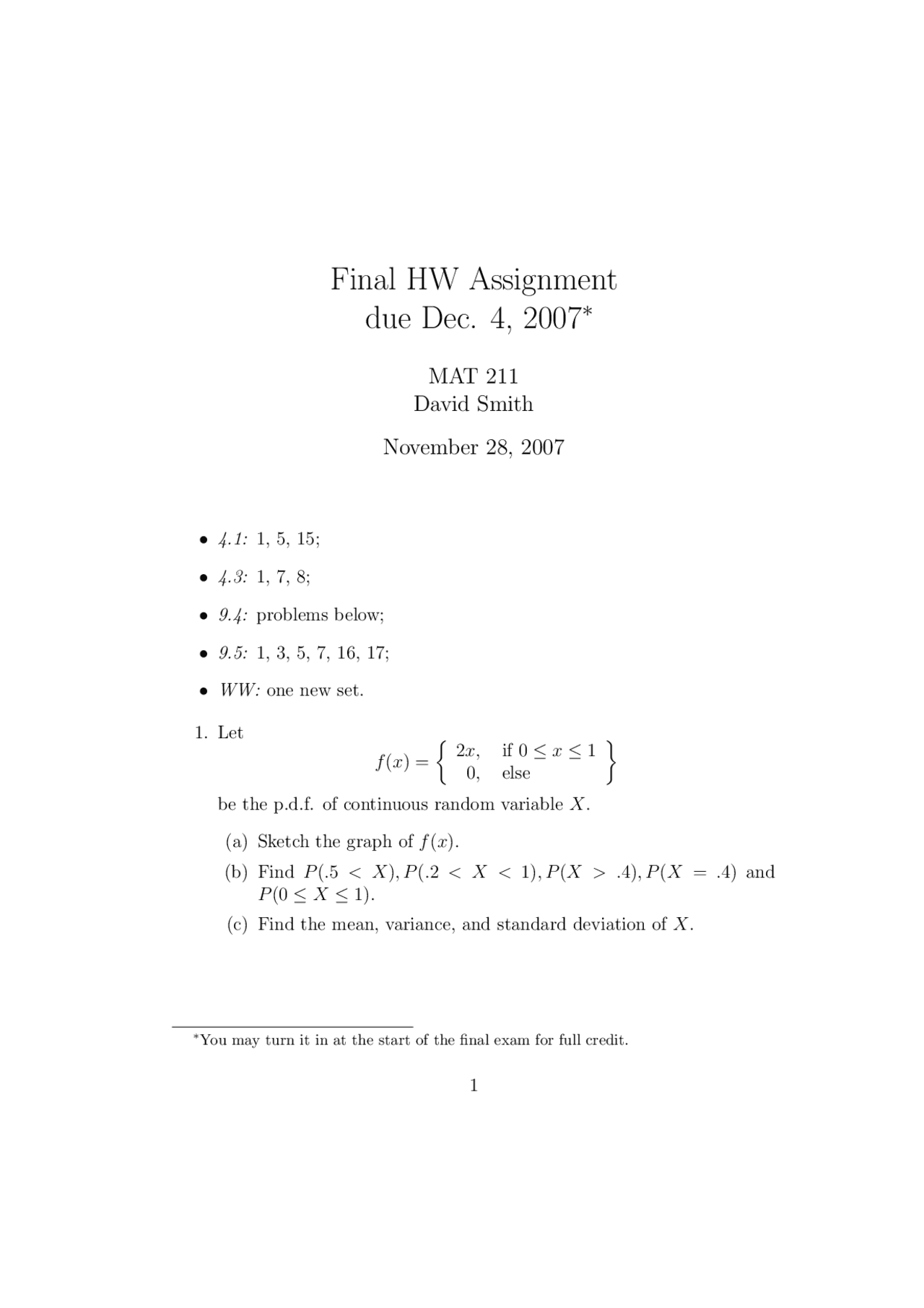Math For Business Analysis Final Assignment Mat 211 Docsity