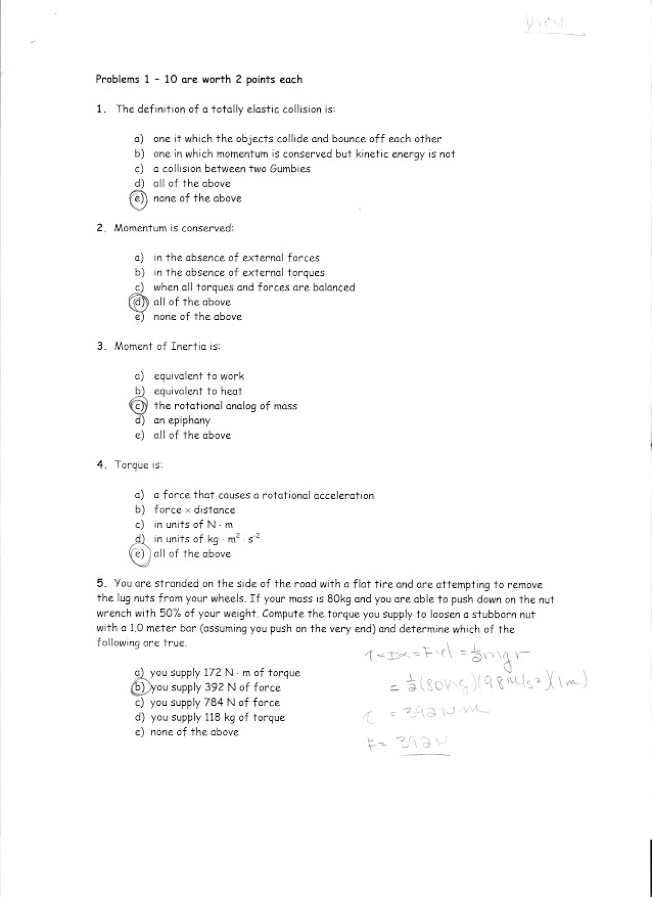 Solved Exam 3 For Engineering Physics I Phys 211 Docsity
