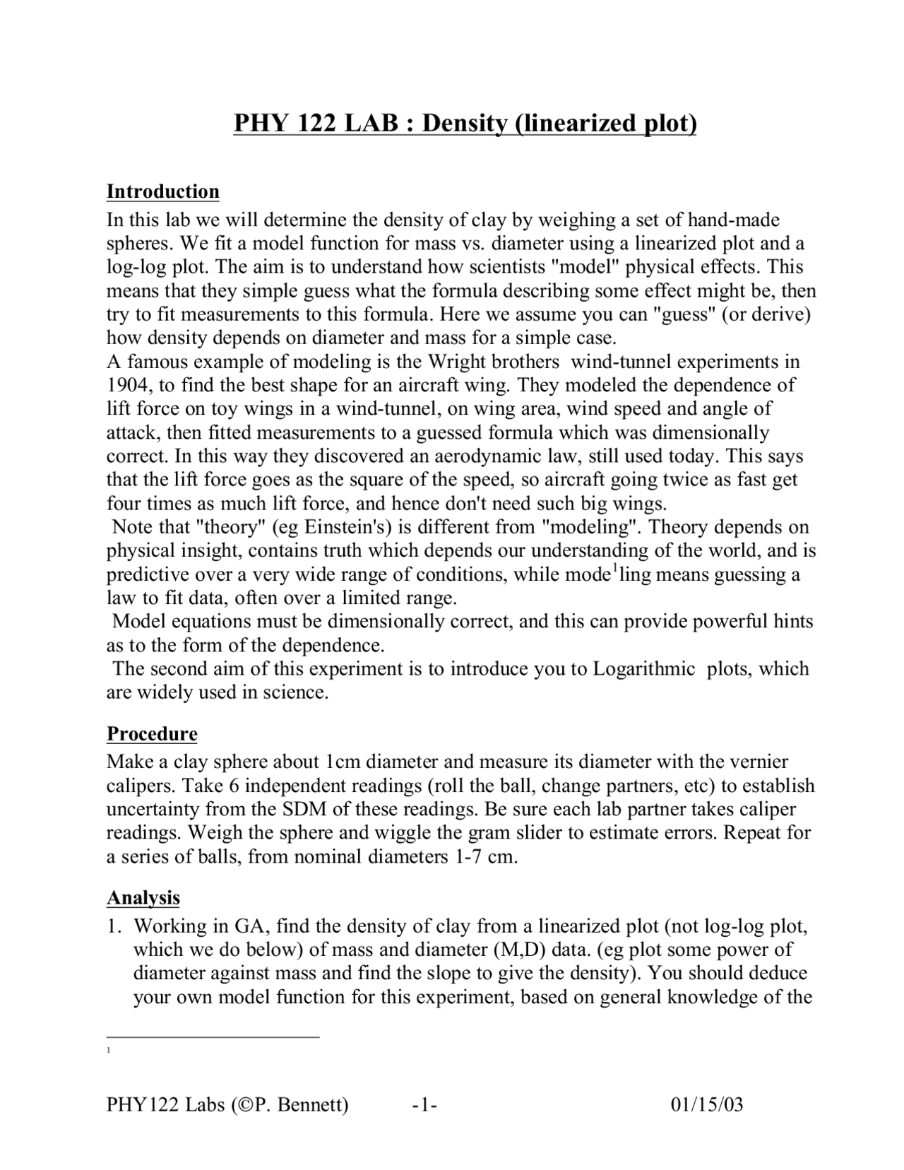 Density Linearized Plots University Physics Lab I Phy 122 Lab