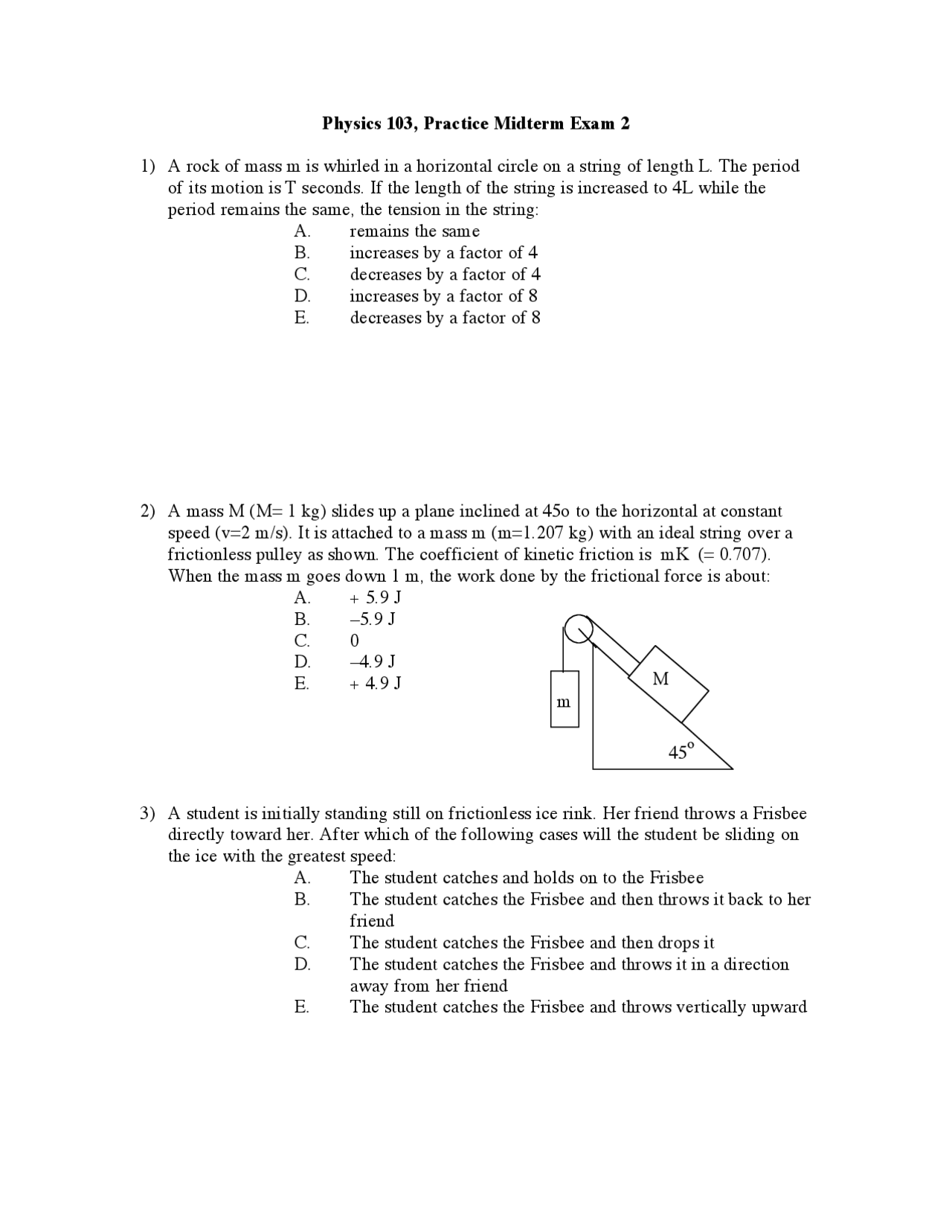 Practice Midterm Exam 2 - General Physics | PHYSICS 103 | Exams Physics | Docsity