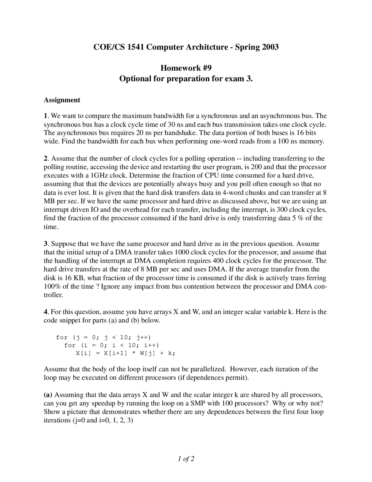 Questions On Introduction To Computer Architecture Assignment 9 Cs 9486