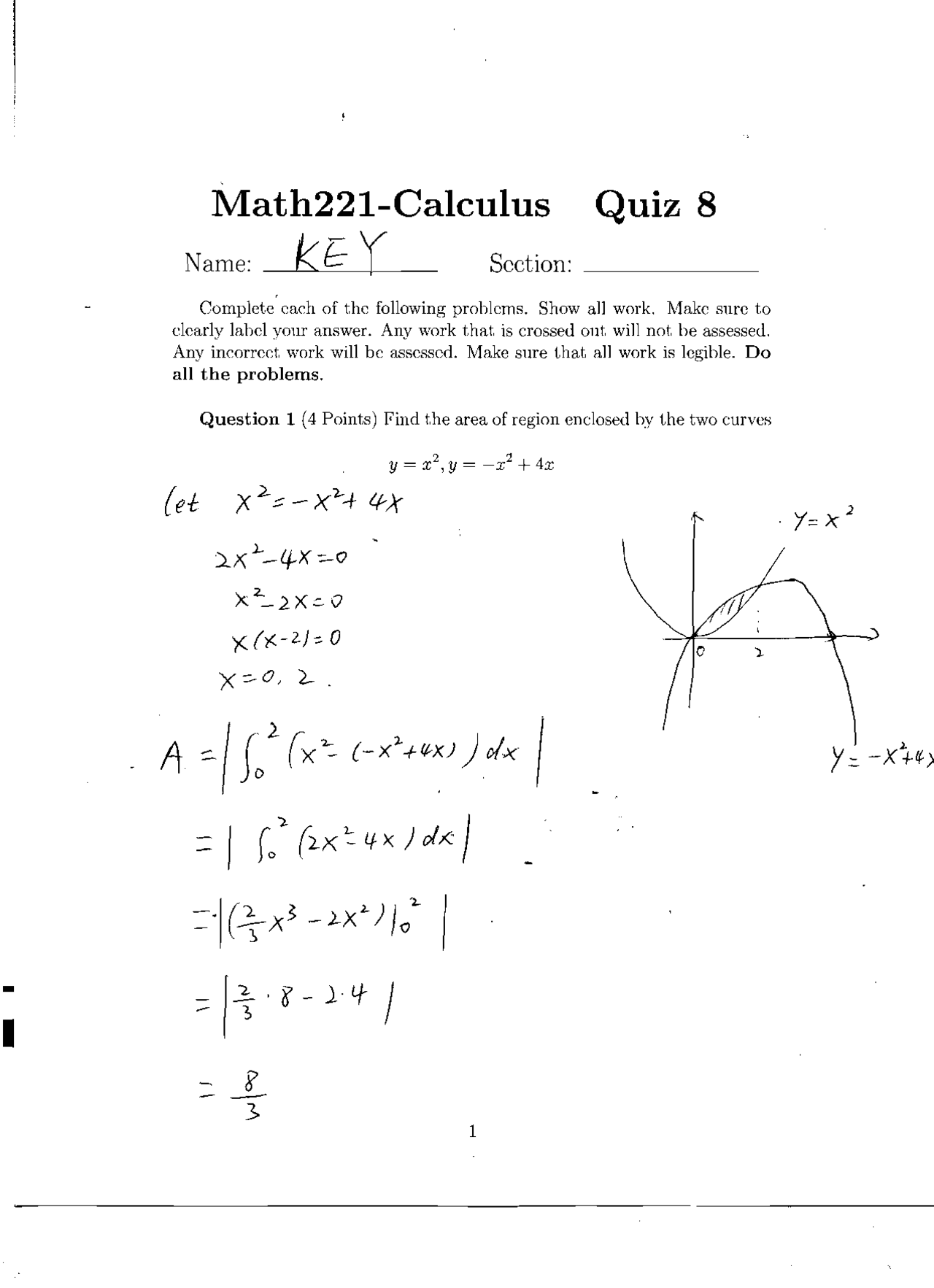 Quiz 8 With Solutions For Calculus And Analytic Geometry Math 221