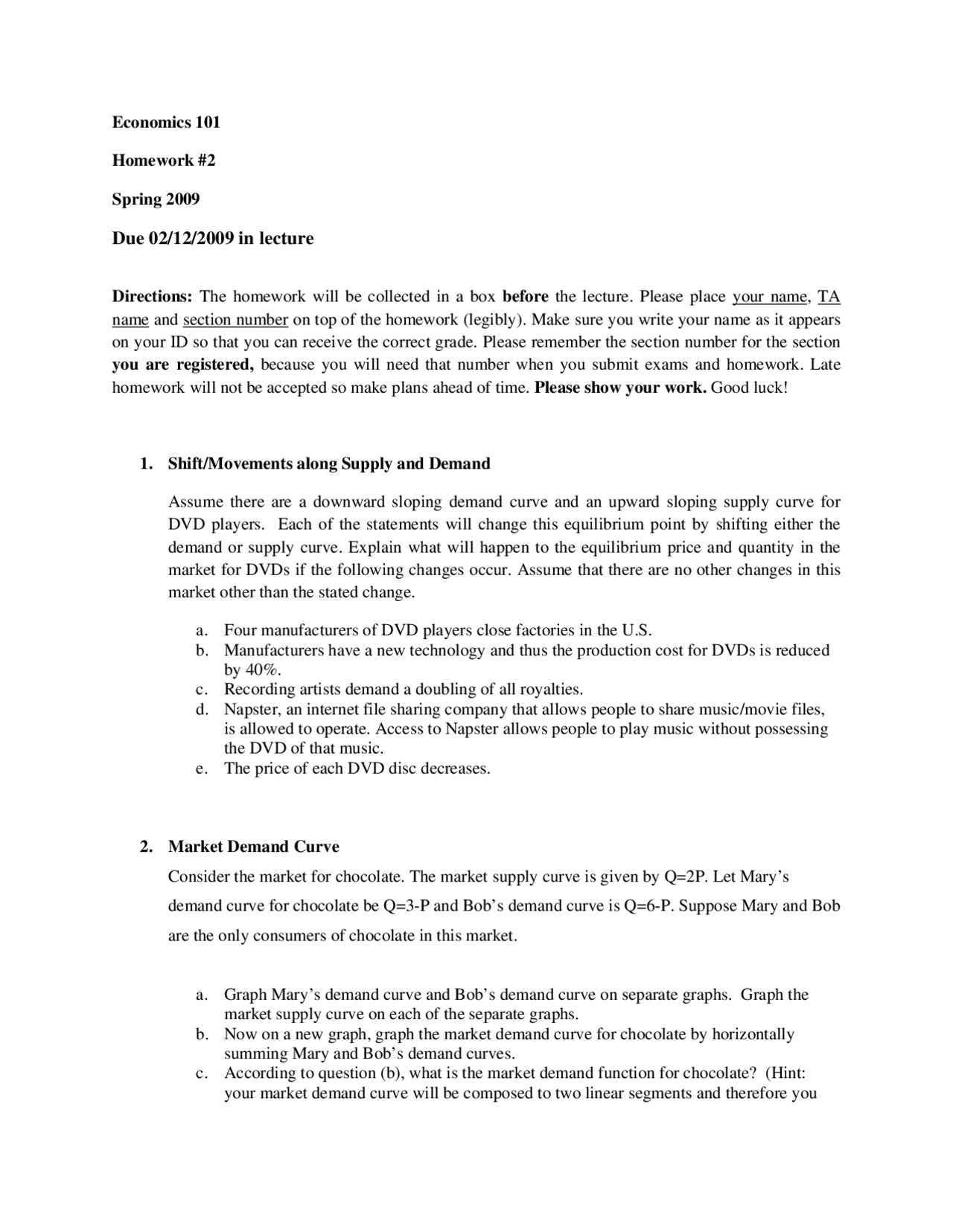 Principles Of Macroeconomics Assignment 2 Questions Econ 101 Docsity