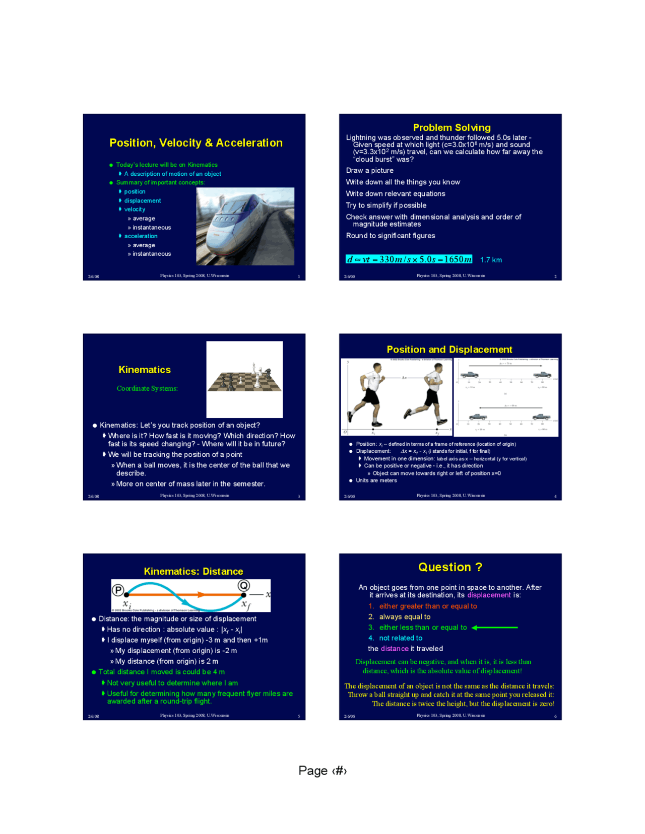 Position, Velocity, Acceleration - Lecture Slides | PHYSICS 103 - Docsity