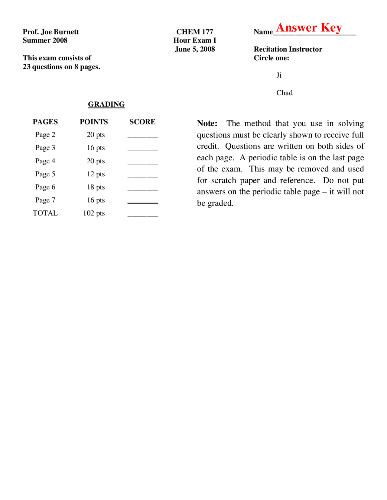 Solved Exam 1 Questions General Chemistry Chem 177 Docsity