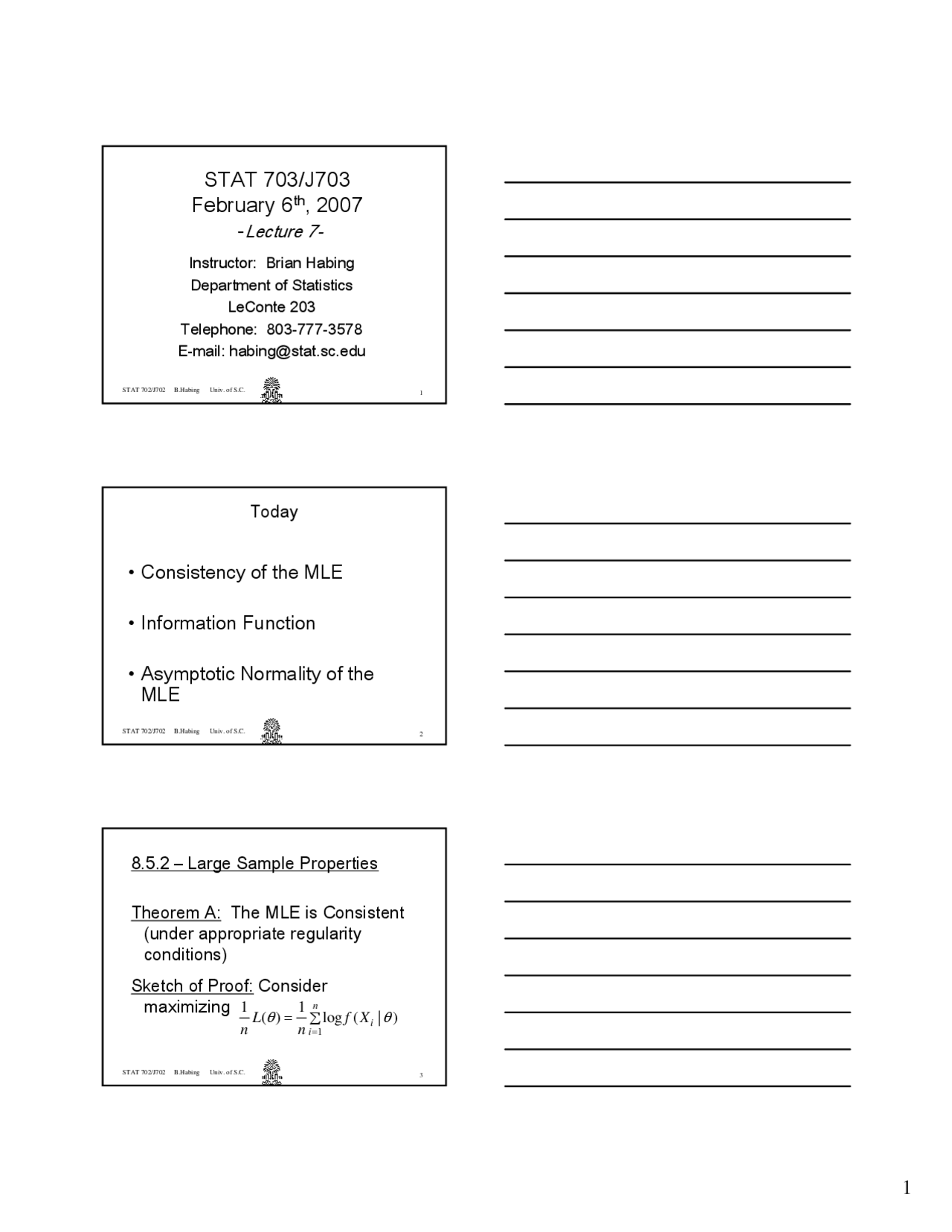 Consistency & Asymptotic Normality of MLE by Brian Habing, USC | Study ...