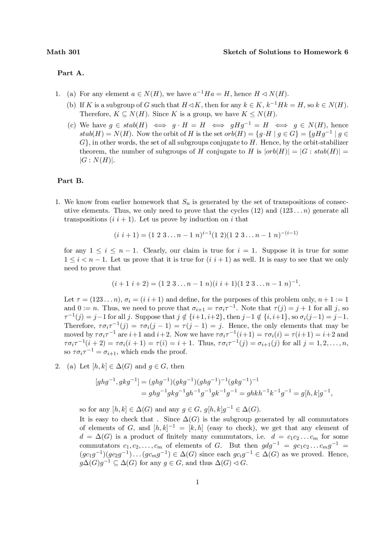 Solutions To Homework 6 Abstract Algebra I Math 301 Docsity