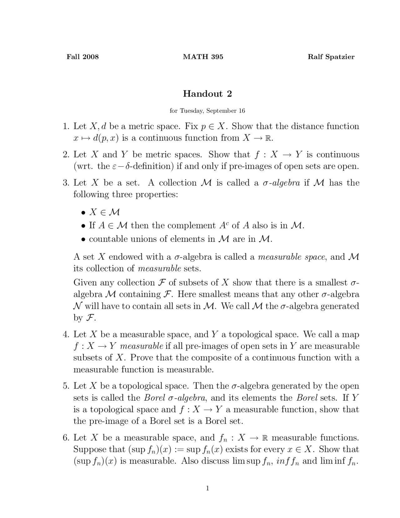 Practice Problems Assignment 2 - Honors Analysis I | MATH 395 - Docsity