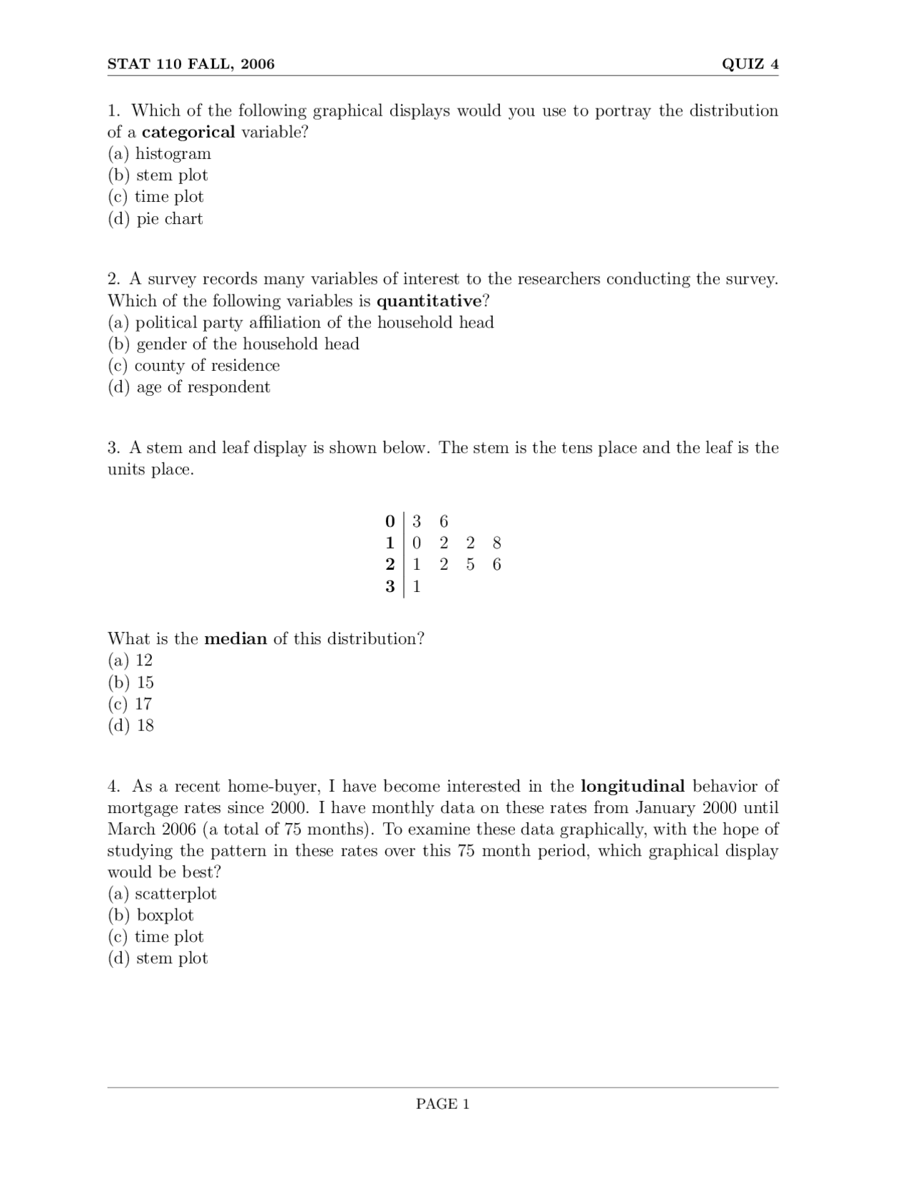 4 Mcqs For Quiz 4 Introduction To Statistical Reasoning Stat 110
