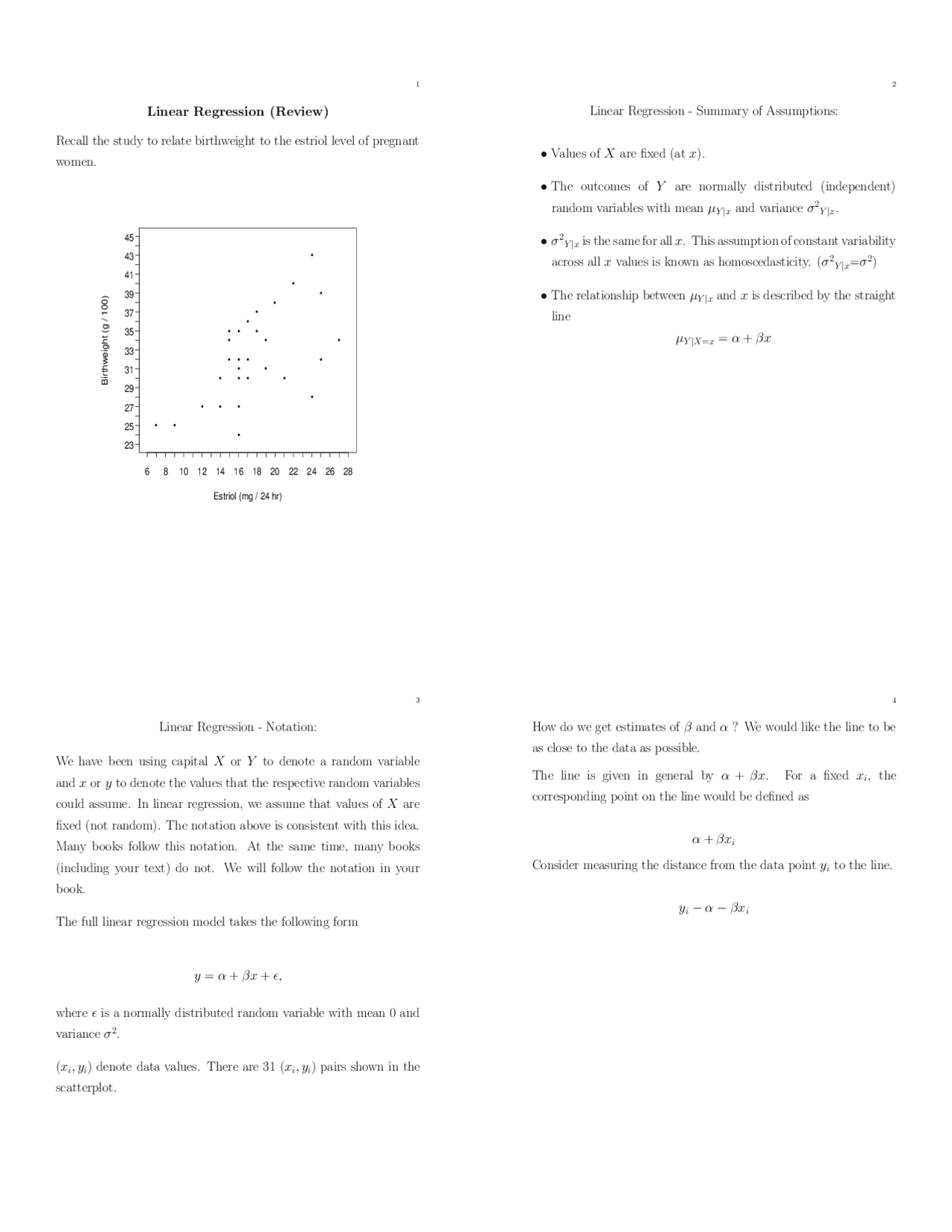 Review Sheet For Linear Regression Stat 541 Docsity