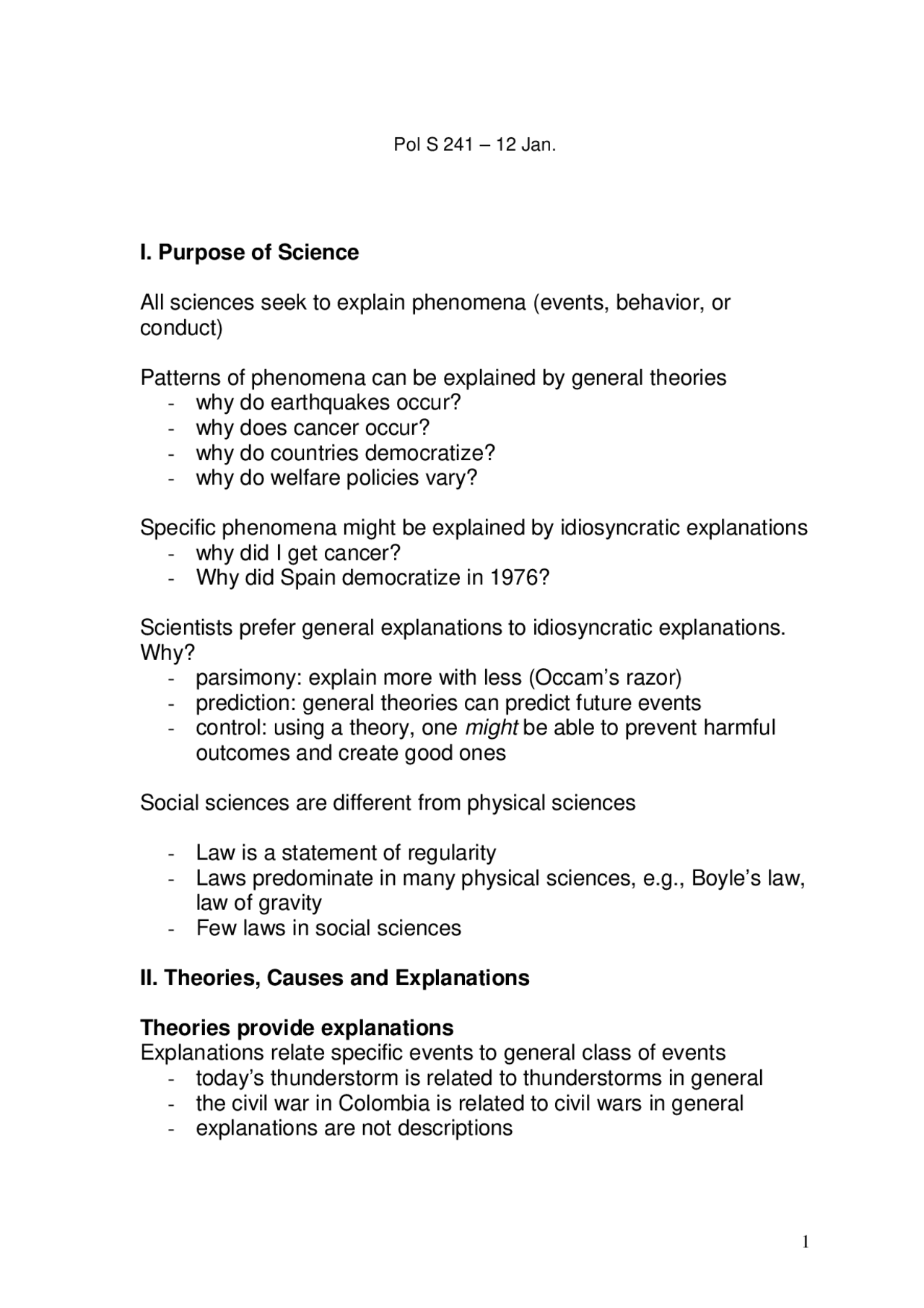 Purpose of Science, Theories, Causes and Explanations - Lecture Notes ...