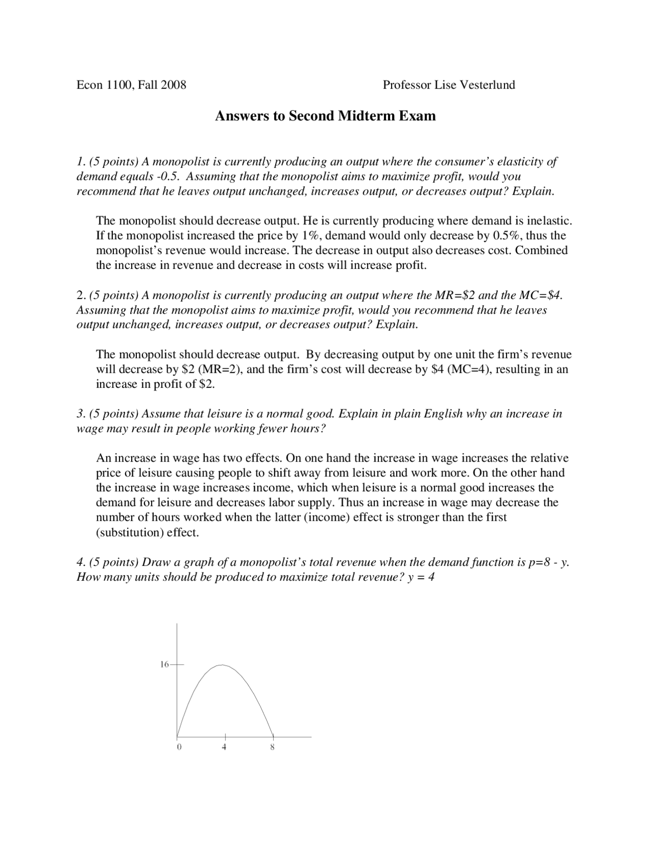Solution Of Second Term Exam Intermediate Microeconomics Econ 1100