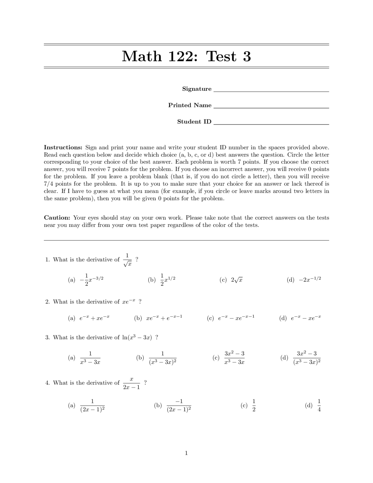 14 MCQs Exam 3 - Calculus Business Administration and Social Sciences ...