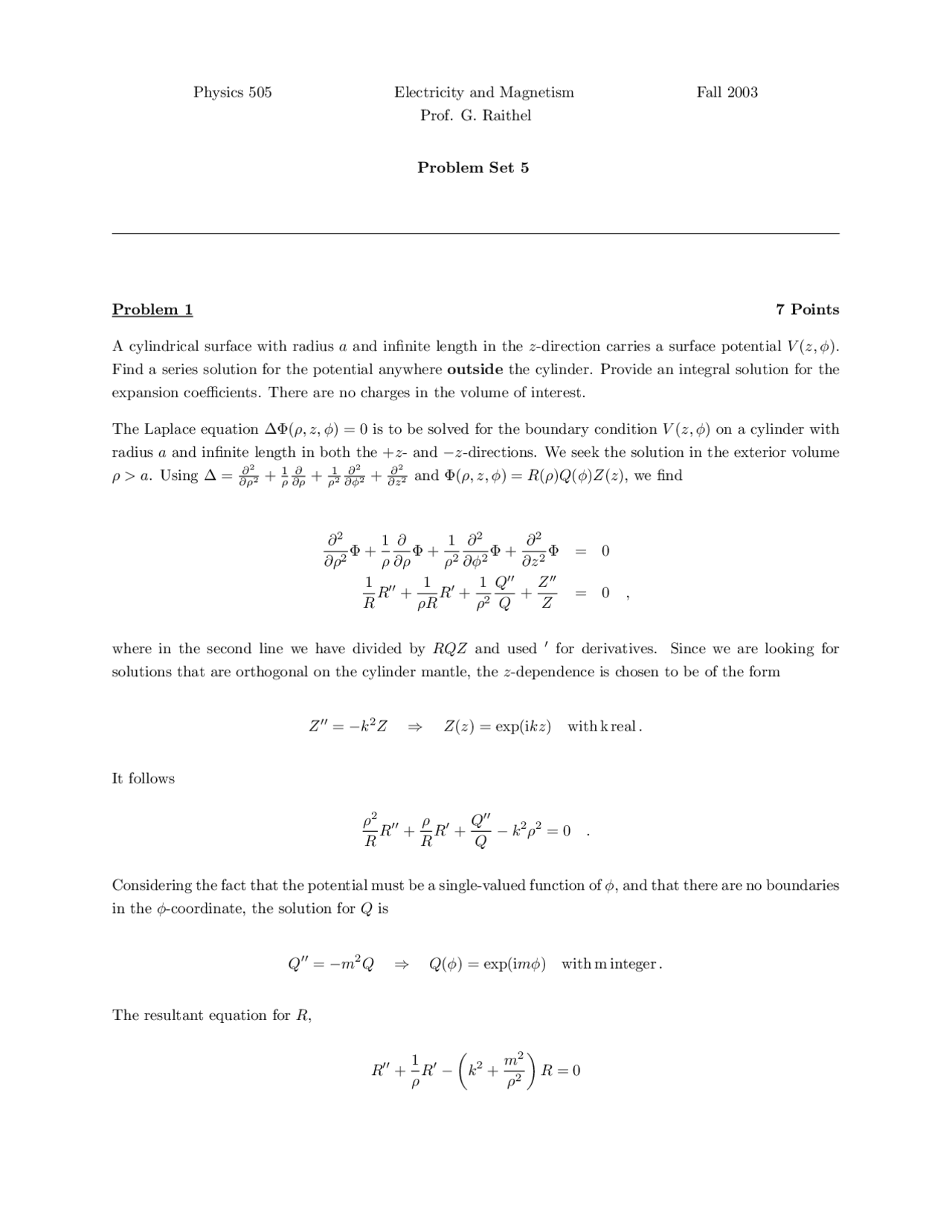 Problem Set 5 Solved Questions Electricity And Magnetism I 2003