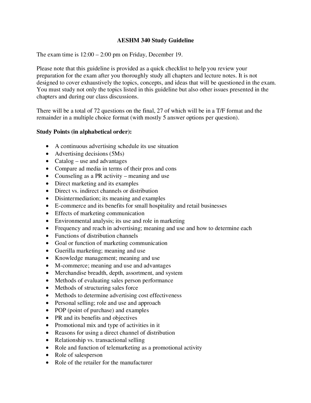 Study Guideline for Hospitality and Apparel Marketing Strategies ...