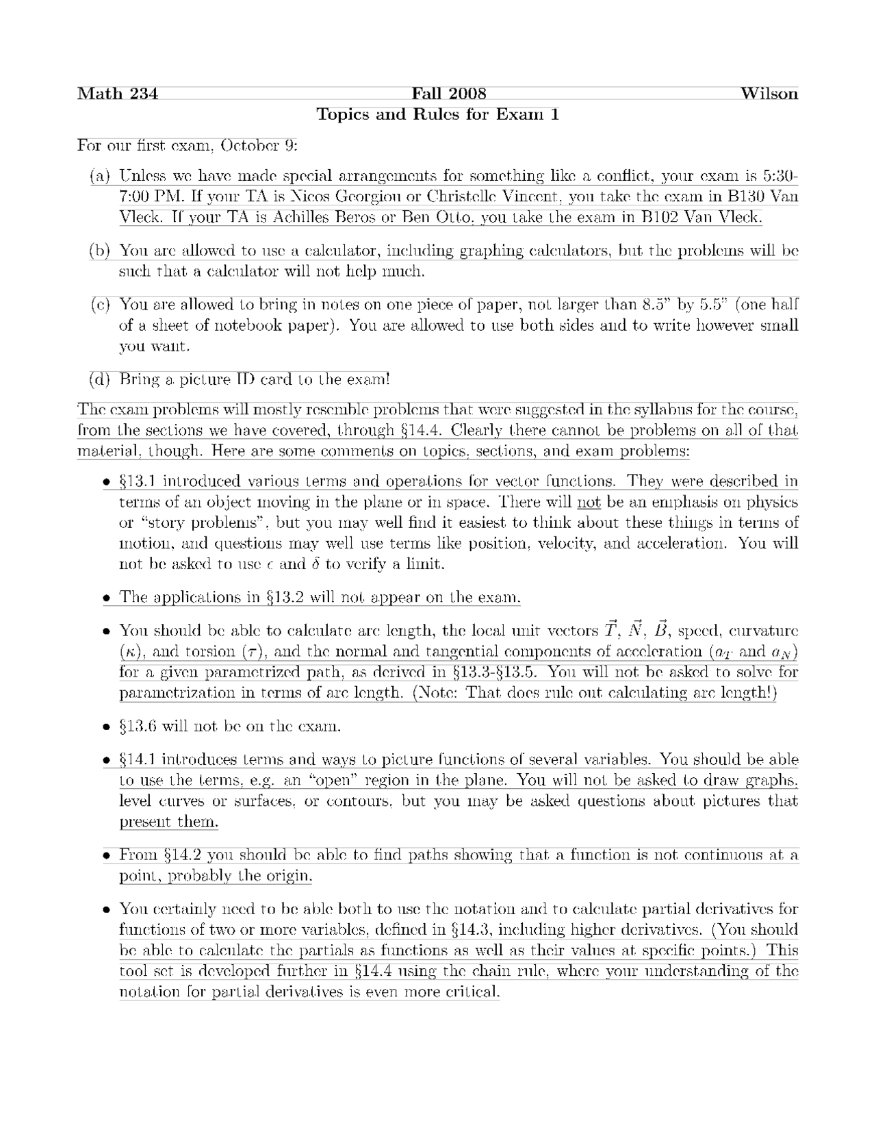 Review Sheet - Topics and Rules for Exam 1 - Calculus | MATH 234 ...