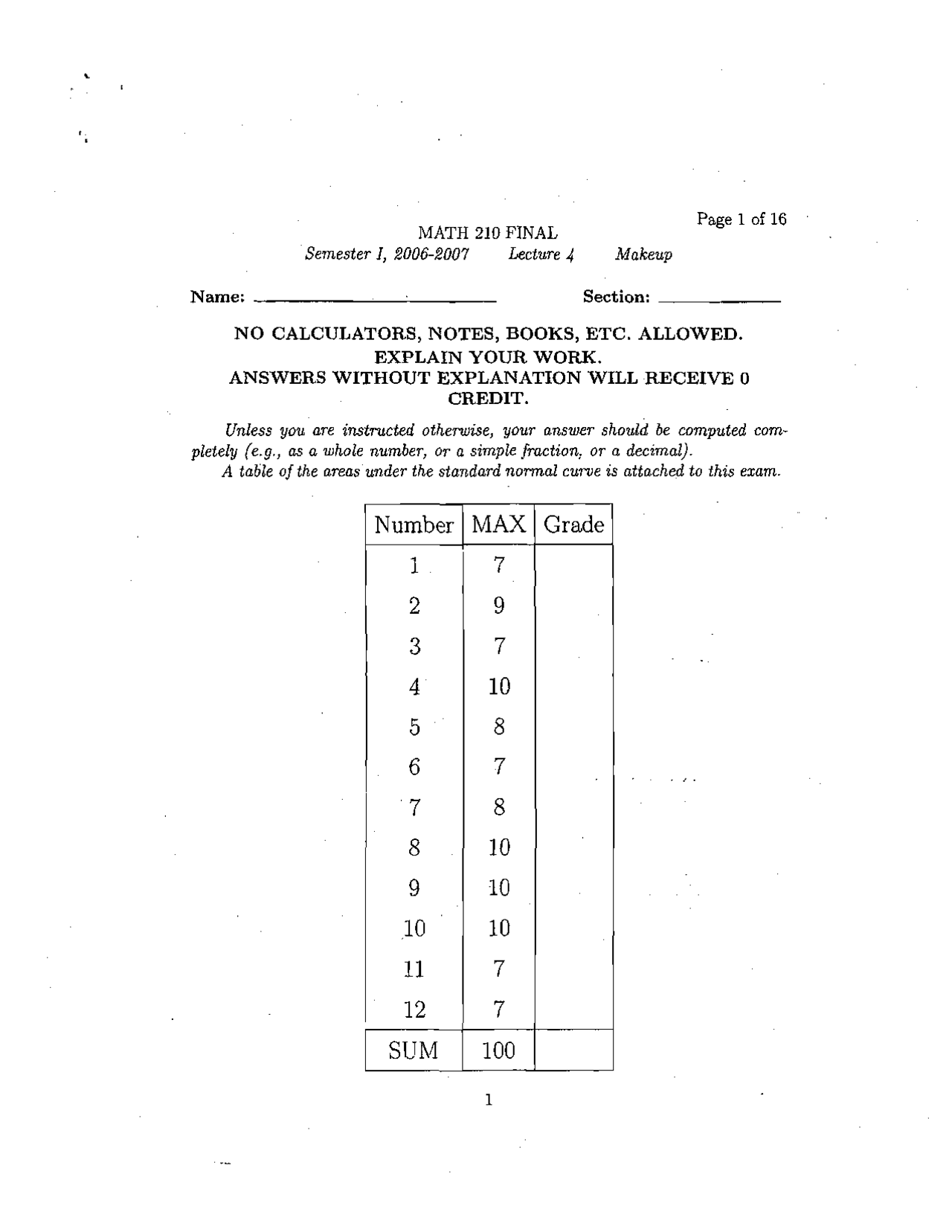 Topics In Finite Mathematics Final Practice Exam Math 210 Docsity