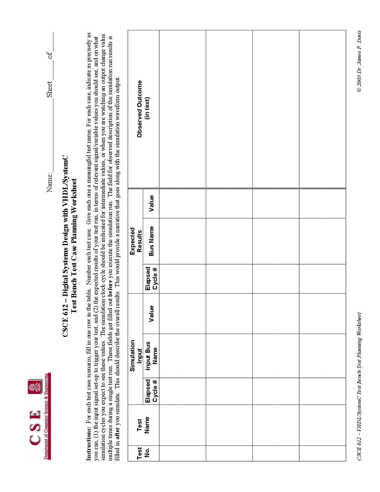 Test Case Planning Worksheet Fundamentals Of Vlsi Chip Design Csce 613 Docsity