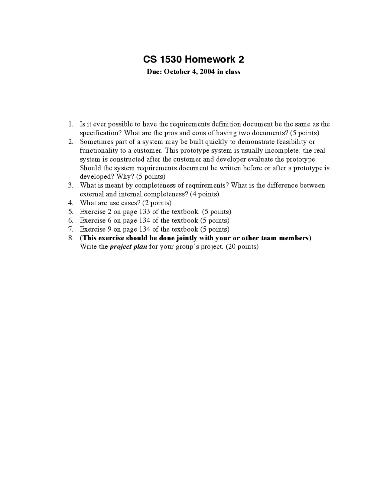 Homework Ii Questions Software Engineering Cs 1530 Docsity