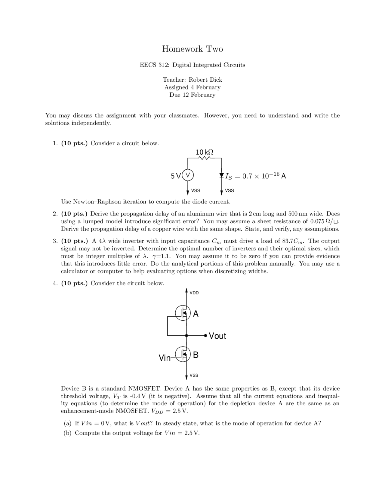 Digital Integrated Circuits 5 Questions Of Homework 2 Eecs 312