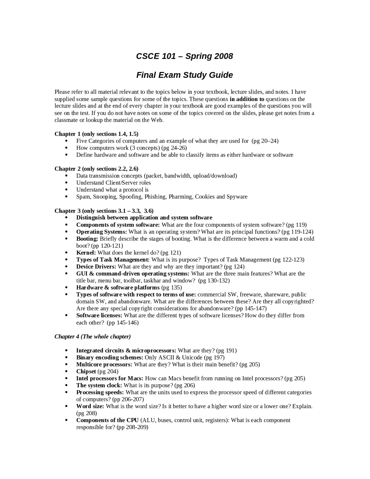 Final Exam Study Guide - Computer Concepts | CSCE 101 - Docsity