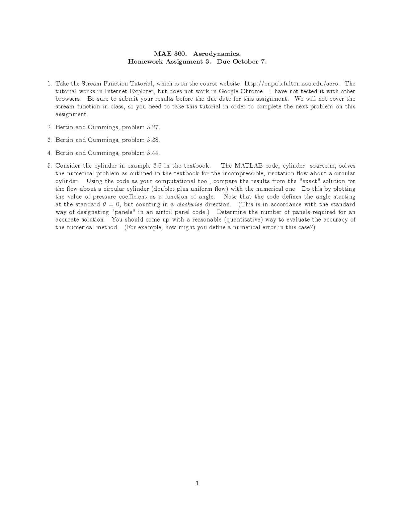 Homework Assignment 3 Aerodynamics Mae 360 Docsity