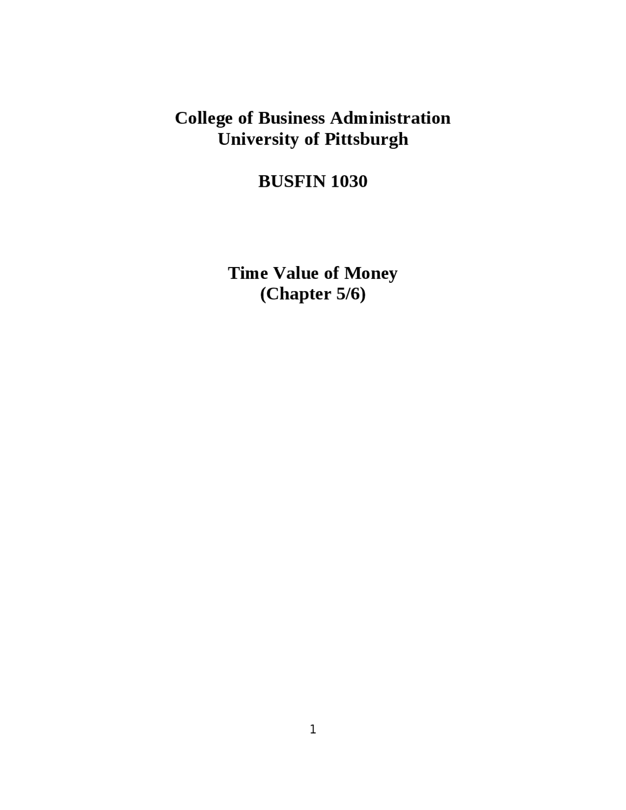 Time Value Of Money Introduction To Finance Handout Busfin 1030