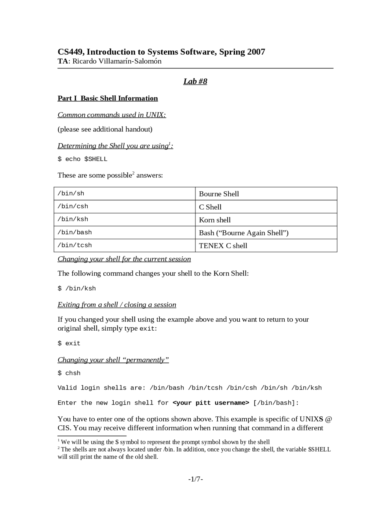 Project Report on Basic Shell Information | CS 0449 | Lab Reports Computer Science | Docsity
