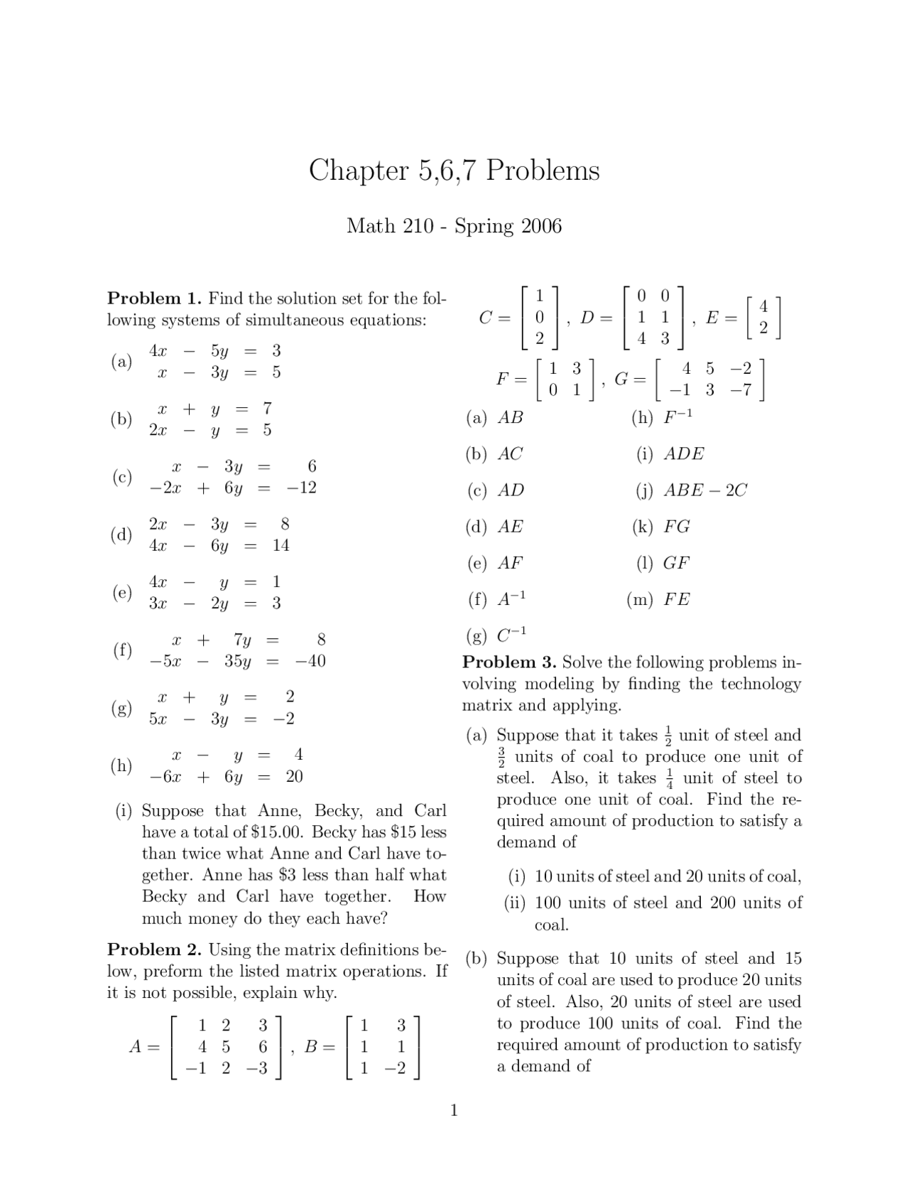 5 Problems In Exam Finite Mathematics Math 210 Docsity