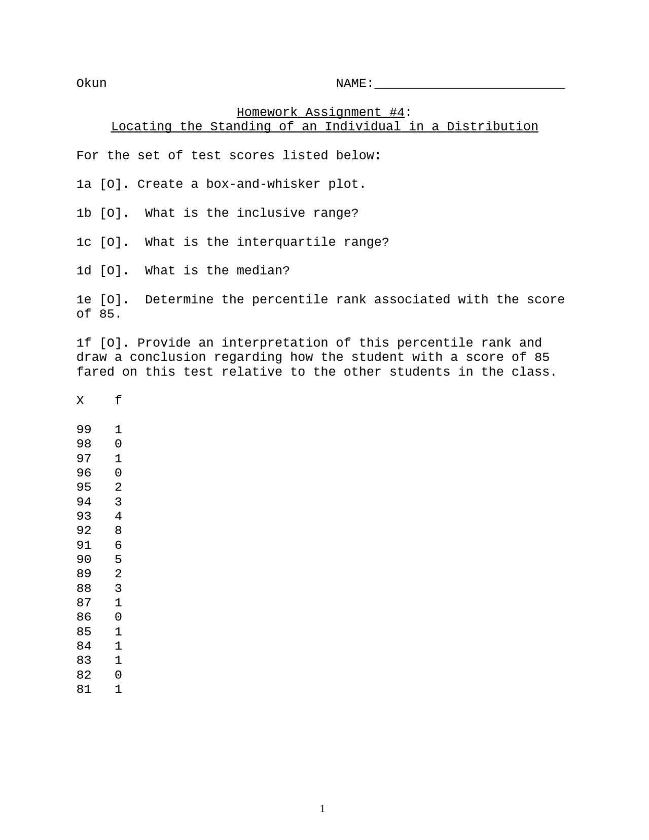 Homework Assignment: Analyzing Individual Performance in Distributions - Prof. Morris Okun ...