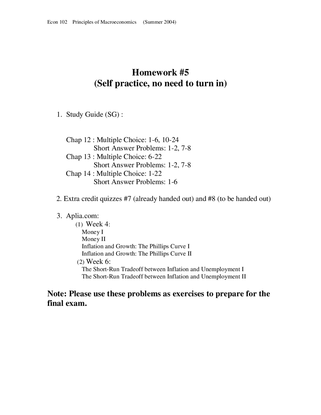 Homework 5 Principles Of Microeconomics Econ 102 Docsity