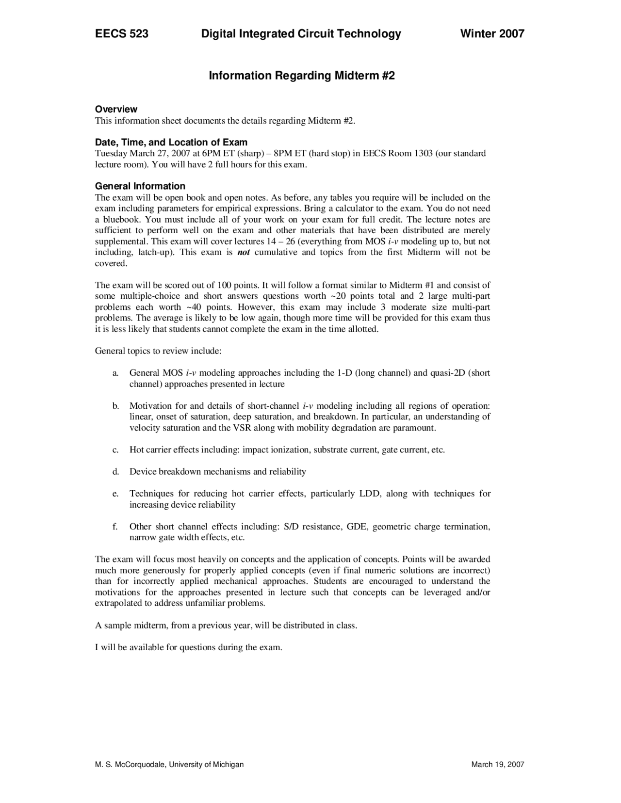 Information Regarding Of Digital Integrated Circuit Midterm Eecs