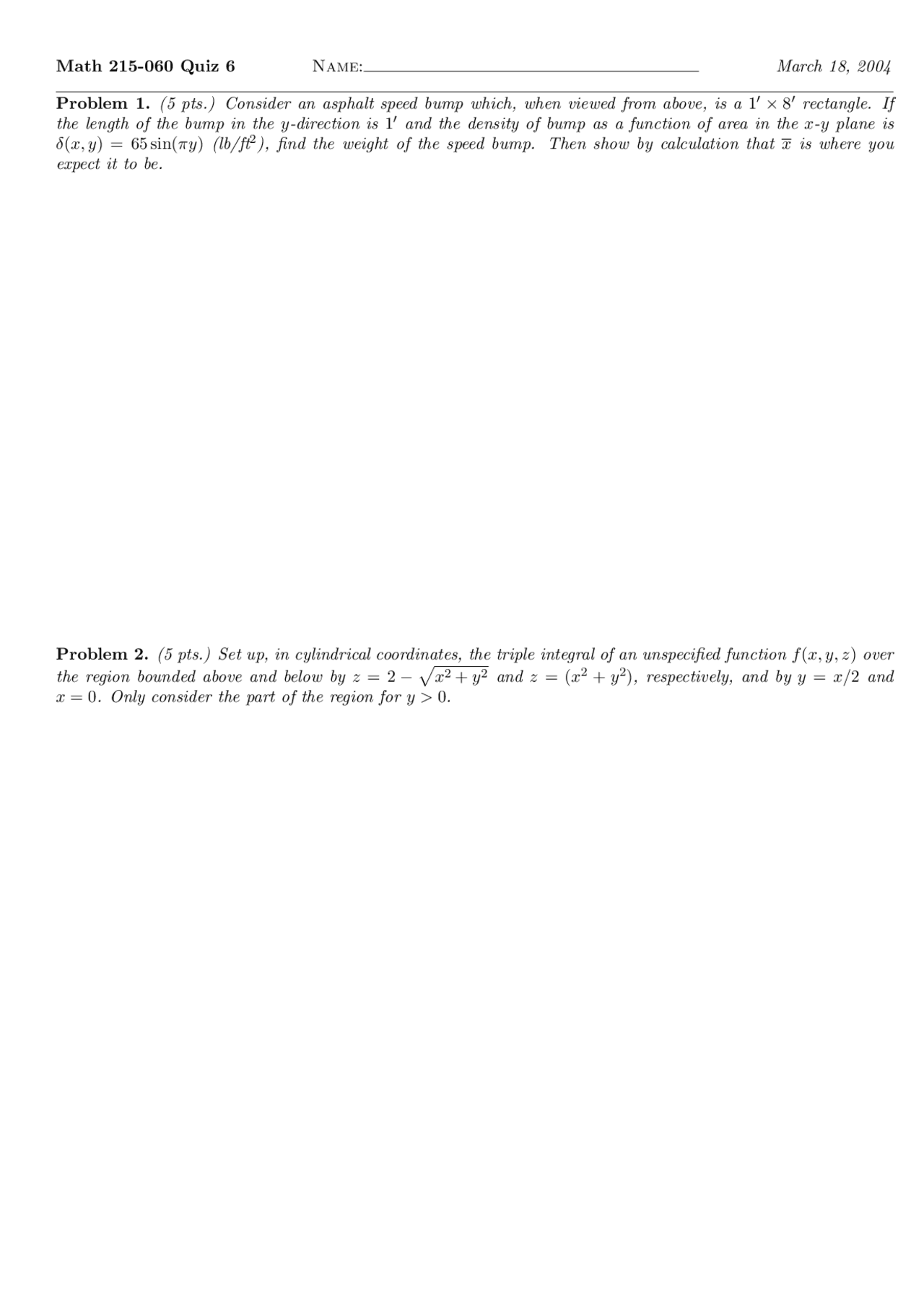 Quiz 6 Review Questions Calculus Iii Math 215 Docsity